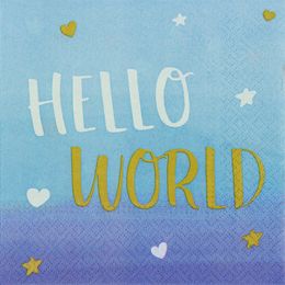 buttinette Papierservietten "Hello World", blau, 33 x 33 cm, 16 Stück