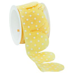 buttinette Stoffband Ziehblume "Tupfen", gelb-weiß, 5 cm, 2,5 m