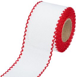 buttinette Aida-Stickband mit rotem Rand, Breite: 5 cm, 5m-Rolle