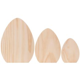 buttinette Eier aus Holz, 9 cm, 12,5 cm und 16 cm, 3 Stück