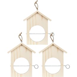buttinette Futterhalter "Haus" aus Holz, 15,5 x 2 x 19 cm, 3 Stück
