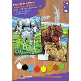 buttinette Malen nach Zahlen mit Acrylfarbe "Pferde", 2 Motive