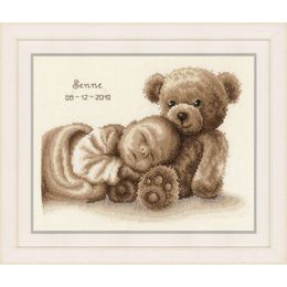 Verachtert Stickbild "Baby & Bär", 28 x 22 cm