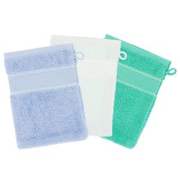 3er-Pack buttinette Walk-Frottier-Waschhandschuh, mint/smaragd/blau