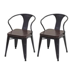 2er-Set Esszimmerstuhl HWC-H10d, Stuhl Küchenstuhl Chesterfield Metall Kunstleder Industrial Gastronomie ~ schwarz-braun