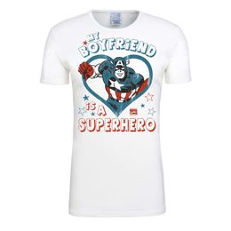 logoshirt T-Shirt 'Marvel - My Boyfriend Is A Superhero' Damen Gr&ouml;&szlig;e L mischfarben / wei&szlig;