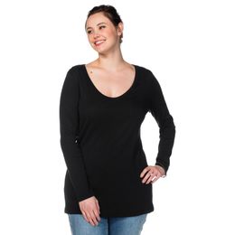 sheego Große Größen: Langarmshirt mit Rundhalsausschnitt, in Rippqualität, schwarz, Gr.52/54