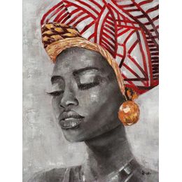 Flamingo Royale Gem&auml;lde auf Leinwand Sch&ouml;nheit mit rotem Turban 90x120 cm Acrylbild Handgemaltes Bild auf Leinwand