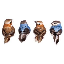 buttinette Federvögel mit Klammer, braun/blau, 4 Stück