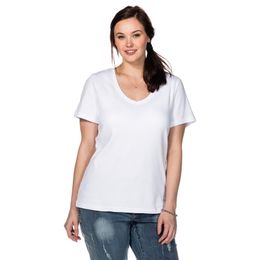 sheego Große Größen: T-Shirt mit V-Ausschnitt, in Rippqualität, weiß, Gr.56/58