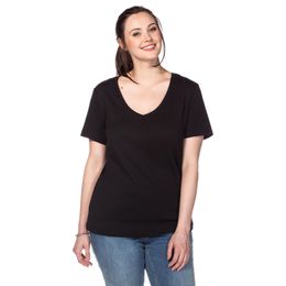 sheego Große Größen: T-Shirt mit V-Ausschnitt, in Rippqualität, schwarz, Gr.48/50