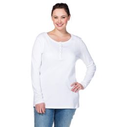 sheego Große Größen: Langarmshirt mit Knopfleiste, weiß, Gr.40/42