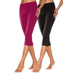 Vivance Große Größen: Doppelpack Capri-Leggings, himbeere+schwarz, Gr.40/42