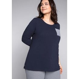 sheego Große Größen: Schlafanzugshirt mit Seitenschlitzen und rundem Ausschnitt, marine, Gr.48/50