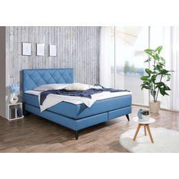 Boxspringbett Maintal, blau, Liegefl&auml;che B/L: 140cm x 200cm, H2, Bonnell-Federkernmatratze, Topperbezug Microfaser aus 100% Polyester;Bezug der Spiegelfl&auml;che Matratzendrell aus 100% Polyester;Strukturstoff-Bezug (100% Polyester), Komplettbetten, Boxspringbett