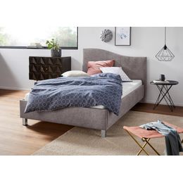 Polsterbett, grau, B:132cm H:100cm L:210cm, Bezug Bett: Velours mit grober Lederoptik (100% Polyester);Bonnellfederkernmatratze: 51% Polypropylen, 39% Polyester, 10% Baumwolle;Kaltschaummatratze: 100% Polyester, Bezug abnehm- und waschbar bis 60C, Westfalia Schlafkomfort, Betten, Polsterbett