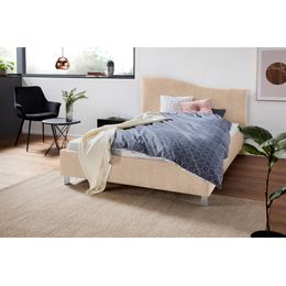 Polsterbett, beige, B:152cm H:100cm L:210cm, Bezug Bett: Velours mit grober Lederoptik (100% Polyester);Bonnellfederkernmatratze: 51% Polypropylen, 39% Polyester, 10% Baumwolle;Kaltschaummatratze: 100% Polyester, Bezug abnehm- und waschbar bis 60C, Westfalia Schlafkomfort, Betten, Polsterbett
