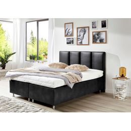 Boxspringbett, B:154cm L:210cm, schwarz, Westfalia Schlafkomfort, Bezug Unterbox und Kopfteil: Microfaservelours, 100% Polyester in Leder-Optik;Bezug