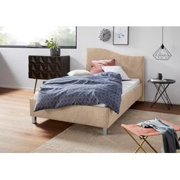 Polsterbett, beige, B:112cm H:100cm L:210cm, Bezug Bett: Velours mit grober Lederoptik (100% Polyester);Bonnellfederkernmatratze: 51% Polypropylen, 39% Polyester, 10% Baumwolle;Kaltschaummatratze: 100% Polyester, Bezug abnehm- und waschbar bis 60C, Westfalia Schlafkomfort, Betten, Polsterbett