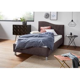 Polsterbett, grau (anthrazit), B:112cm H:100cm L:210cm, Bezug Bett: Velours mit grober Lederoptik (100% Polyester);Bonnellfederkernmatratze: 51% Polypropylen, 39% Polyester, 10% Baumwolle;Kaltschaummatratze: 100% Polyester, Bezug abnehm- und waschbar bis 60C, Westfalia Schlafkomfort, Betten, Polsterbett