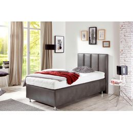 Boxspringbett, grau, B:114cm L:210cm, Bezug Unterbox und Kopfteil: Microfaservelours, 100% Polyester in Leder-Optik;Bezug Obermatratze: 100% Polyester, waschbar bis 60C, Westfalia Schlafkomfort, Komplettbetten, Boxspringbett