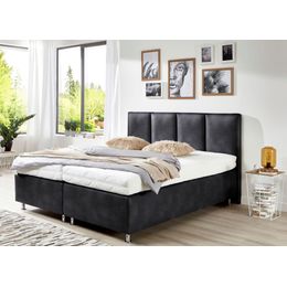 Boxspringbett, schwarz, B:174cm L:210cm, Bezug Unterbox und Kopfteil: Microfaservelours, 100% Polyester in Leder-Optik;Bezug Obermatratze: 100% Polyester, waschbar bis 60C, Westfalia Schlafkomfort, Komplettbetten, Boxspringbett