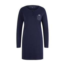 Tom Tailor Damen Pyjama Kleid mit Brusttasche, blau, Punktemuster, Gr. 36