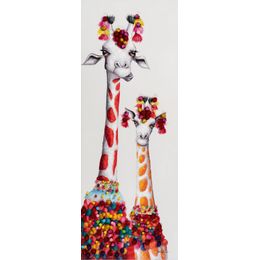 Flamingo Royale Gem&auml;lde Handgemalt, 2 lustige Giraffen mit Pompoms, 60 x 160 cm auf Leinwand, eckig