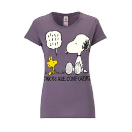 logoshirt T-Shirt 'Snoopy' Damen Gr&ouml;&szlig;e L gelb / dunkellila / wei&szlig;