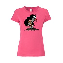 logoshirt T-Shirt 'Der kleine Maulwurf' Damen Gr&ouml;&szlig;e L grau / pink / schwarz