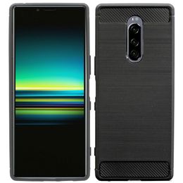 cofi1453 Handyhülle Silikon Hülle Carbon für Sony Xperia 1, Case Cover Schutzhülle Bumper, schwarz