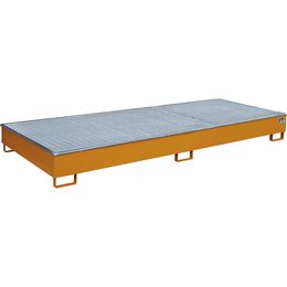 eurokraft pro Regal-Bodenwanne mit PE-Einsatz, mit Rost, 540 l, LxBxH 3265 x 1315 x 270 mm, orange, ab 3 Stk