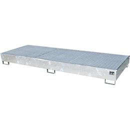eurokraft pro Regal-Bodenwanne mit PE-Einsatz, mit Rost, 540 l, LxBxH 3265 x 1315 x 270 mm, verzinkt, ab 3 Stk