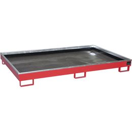 eurokraft pro Regal-Bodenwanne mit PE-Einsatz, 240 l Auffangvolumen, LxBxH 2165 x 1315 x 230 mm, rot, ab 3 Stk
