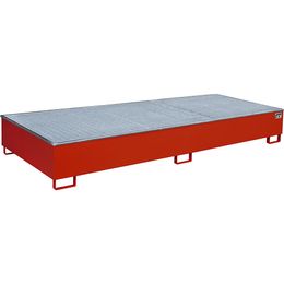 eurokraft pro Regal-Bodenwanne mit PE-Einsatz, mit Rost, 1000 l, LxBxH 3265 x 1315 x 385 mm, rot