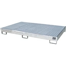 eurokraft pro Regal-Bodenwanne mit PE-Einsatz, mit Rost, 240 l, LxBxH 2165 x 1315 x 230 mm, verzinkt, ab 3 Stk