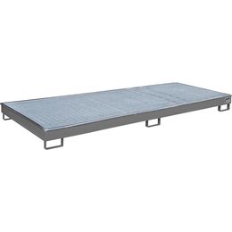 eurokraft pro Regal-Bodenwanne mit PE-Einsatz, mit Rost, 240 l, LxBxH 3265 x 1315 x 195 mm, grau