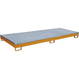 eurokraft pro Regal-Bodenwanne mit PE-Einsatz, mit Rost, 240 l, LxBxH 3265 x 1315 x 195 mm, orange