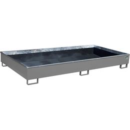 eurokraft pro Regal-Bodenwanne mit PE-Einsatz, 540 l Auffangvolumen, LxBxH 2665 x 1315 x 305 mm, grau, ab 3 Stk
