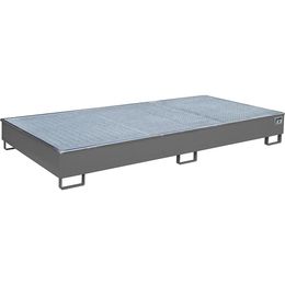 eurokraft pro Regal-Bodenwanne mit PE-Einsatz, mit Rost, 540 l, LxBxH 2665 x 1315 x 305 mm, grau