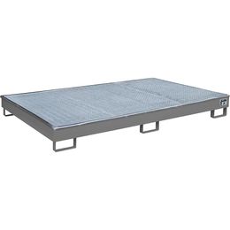 eurokraft pro Regal-Bodenwanne mit PE-Einsatz, mit Rost, 240 l, LxBxH 2165 x 1315 x 230 mm, grau, ab 3 Stk