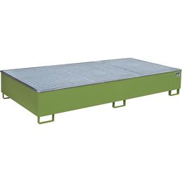 eurokraft pro Regal-Bodenwanne mit PE-Einsatz, mit Rost, 1000 l, LxBxH 2665 x 1315 x 440 mm, grün