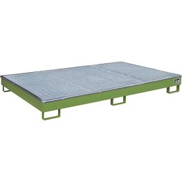 eurokraft pro Regal-Bodenwanne mit PE-Einsatz, mit Rost, 240 l, LxBxH 2165 x 1315 x 230 mm, grün, ab 3 Stk