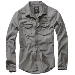 Brandit Riley Denimshirt Langarm Hemd (Sale) grau, Gr&ouml;&szlig;e L