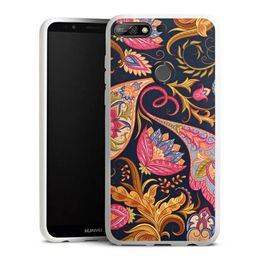 DeinDesign Handyhülle Muster Ornamente Mandala Floral Autumn 1, Huawei Y7 (2018) Silikon Hülle Bumper Case Handy Schutzhülle, weiß