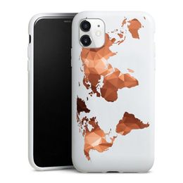 DeinDesign Handyhülle Weltkarte Landkarte Bronze Worldmap Triangle ohne Hintergrund, Apple iPhone 11 Silikon Hülle Bumper Case Handy Schutzhülle, weiß