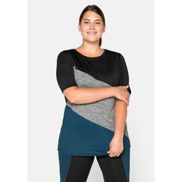 sheego Große Größen: Funktionsshirt mit Colourblocking, atmungsaktiv, schwarz-petrol, Gr.44/46