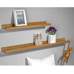 Echtholz-Bilderleisten, 2er-Set, 60 cm + 90 cm, Eiche massiv, u-förmig