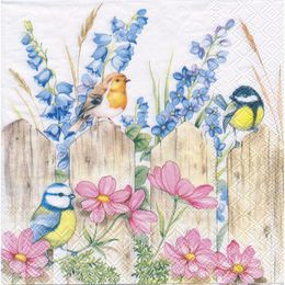 buttinette Papierserviette "Vögel auf dem Zaun", 33 x 33 cm, 20 Stück