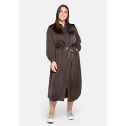 sheego Große Größen: Hemdblusenkleid in 2-in-1-Optik, im Materialmix, braun, Gr.48